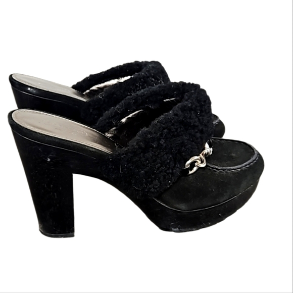 Coach | Shoes | Coach Suede Sherpa Heeled Clogs Size 95 | Poshmark